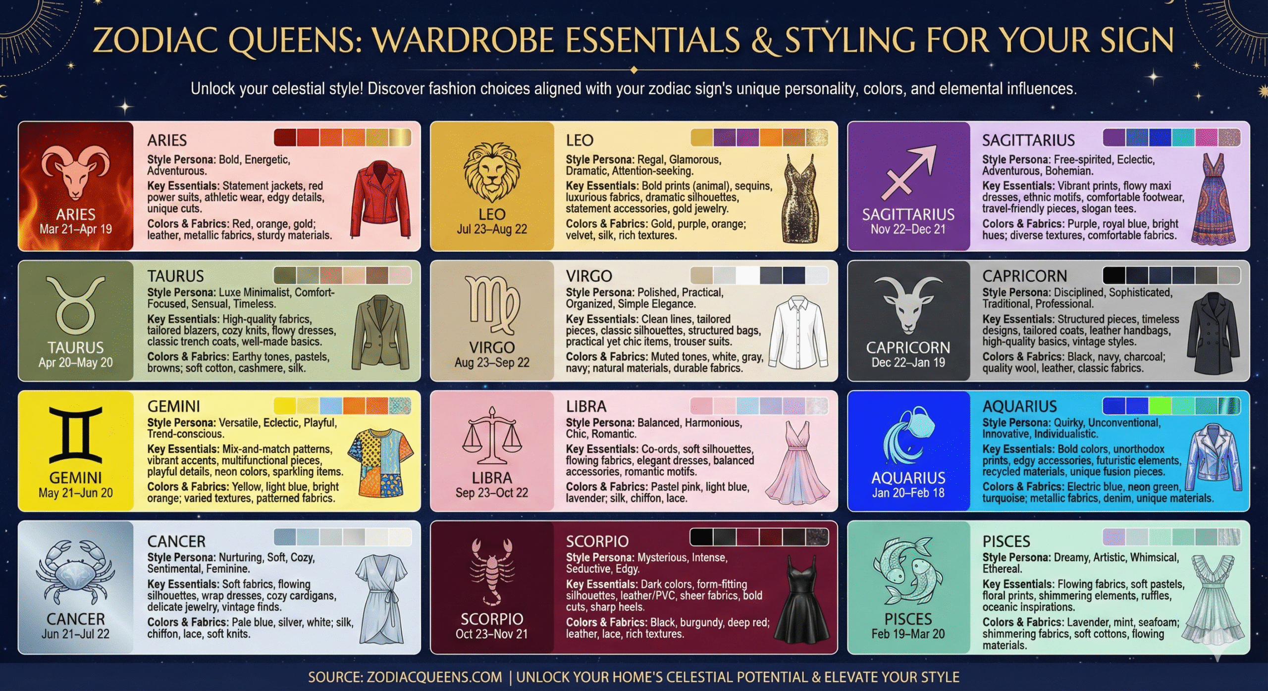 Zodiac Wardrobe Essentials: Dressing for Your Sign - Zodiac Queens